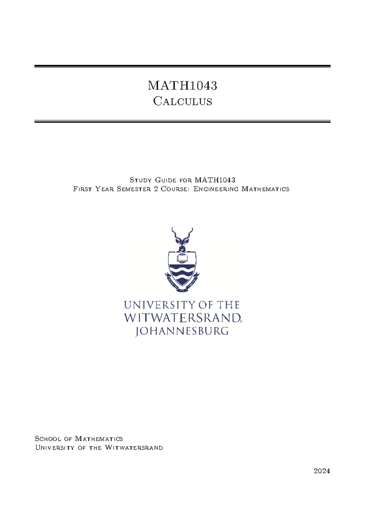 MATH1043 Calculus student study guide-2 - MATH Calculus Study Guide for ...