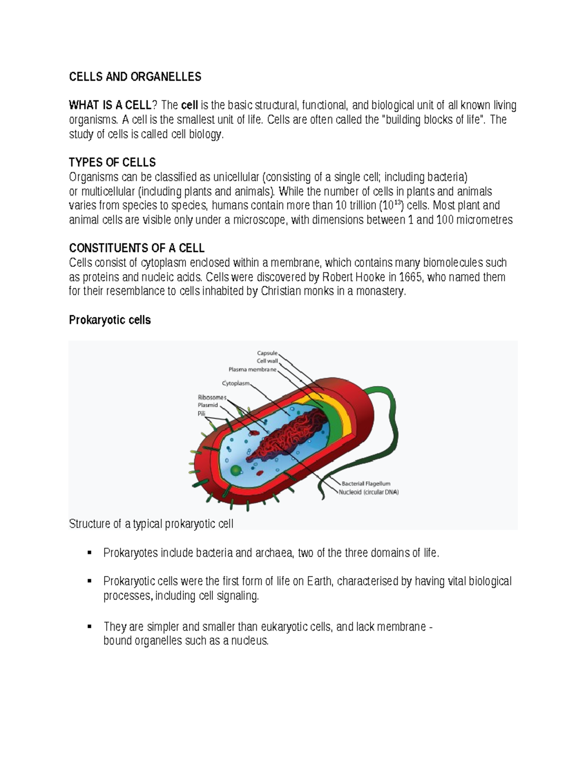 Lecture Notes ON CELL Biology - CELLS AND ORGANELLES WHAT IS A CELL ...