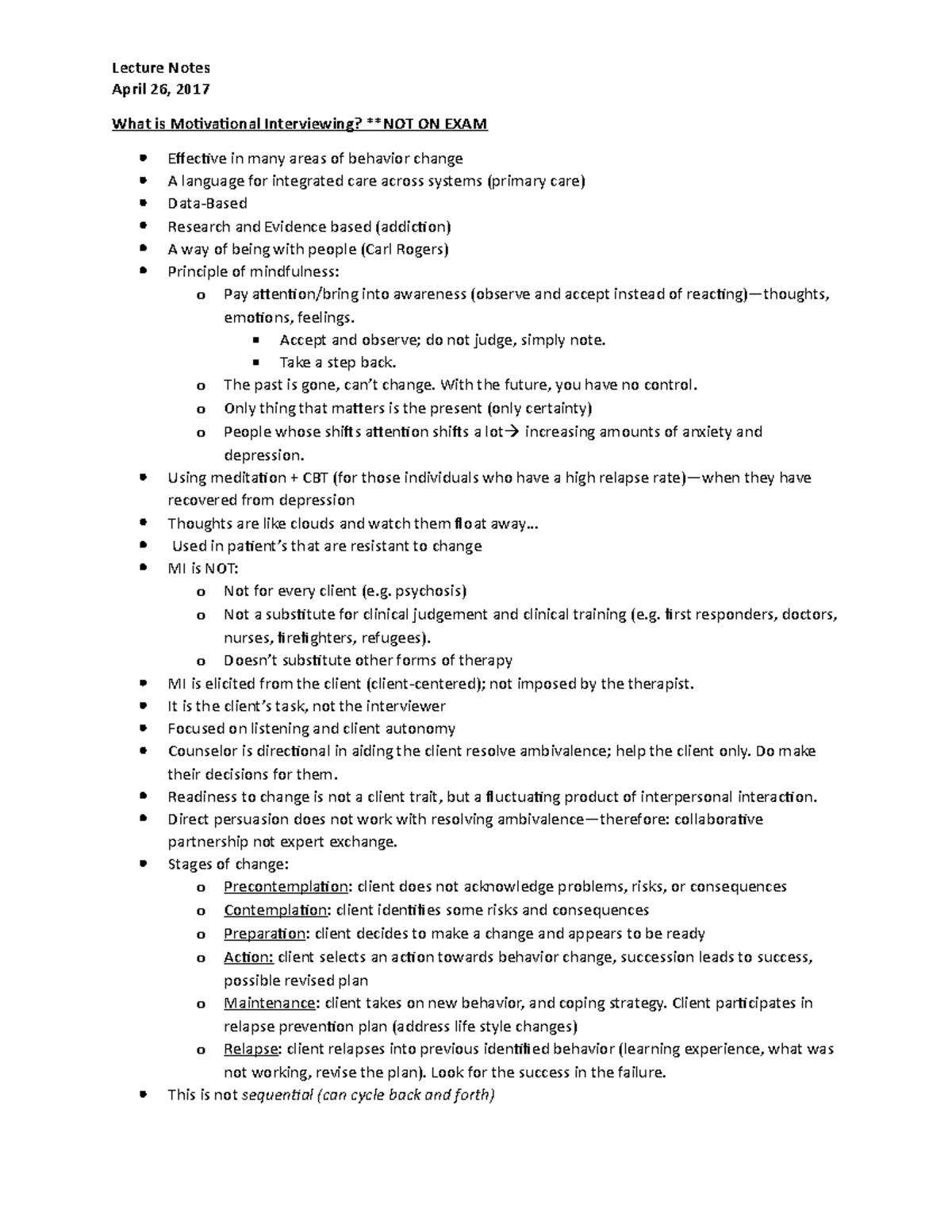 Notes April 26 - April 26, 2017 What is Motivational Interviewing ...