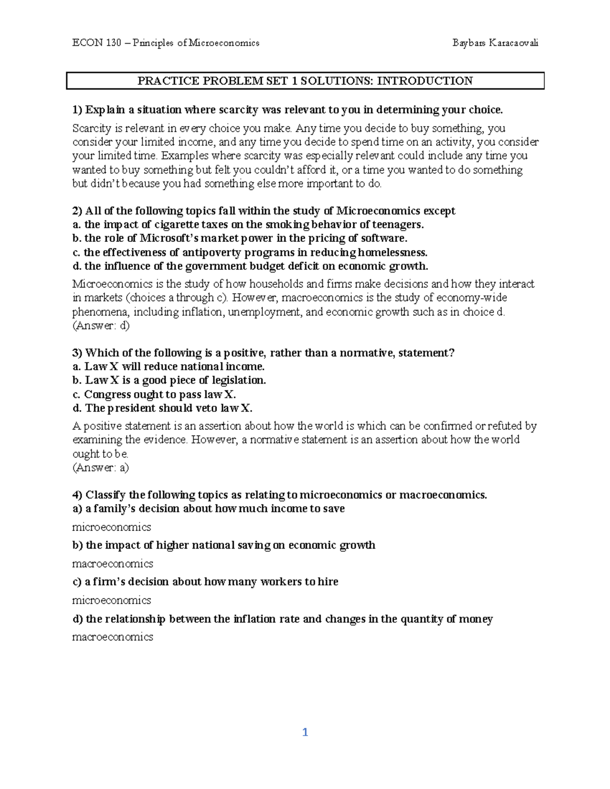ECON 130 - Practice Problem Set 1 Solutions - Introduction - ECON 130 ...