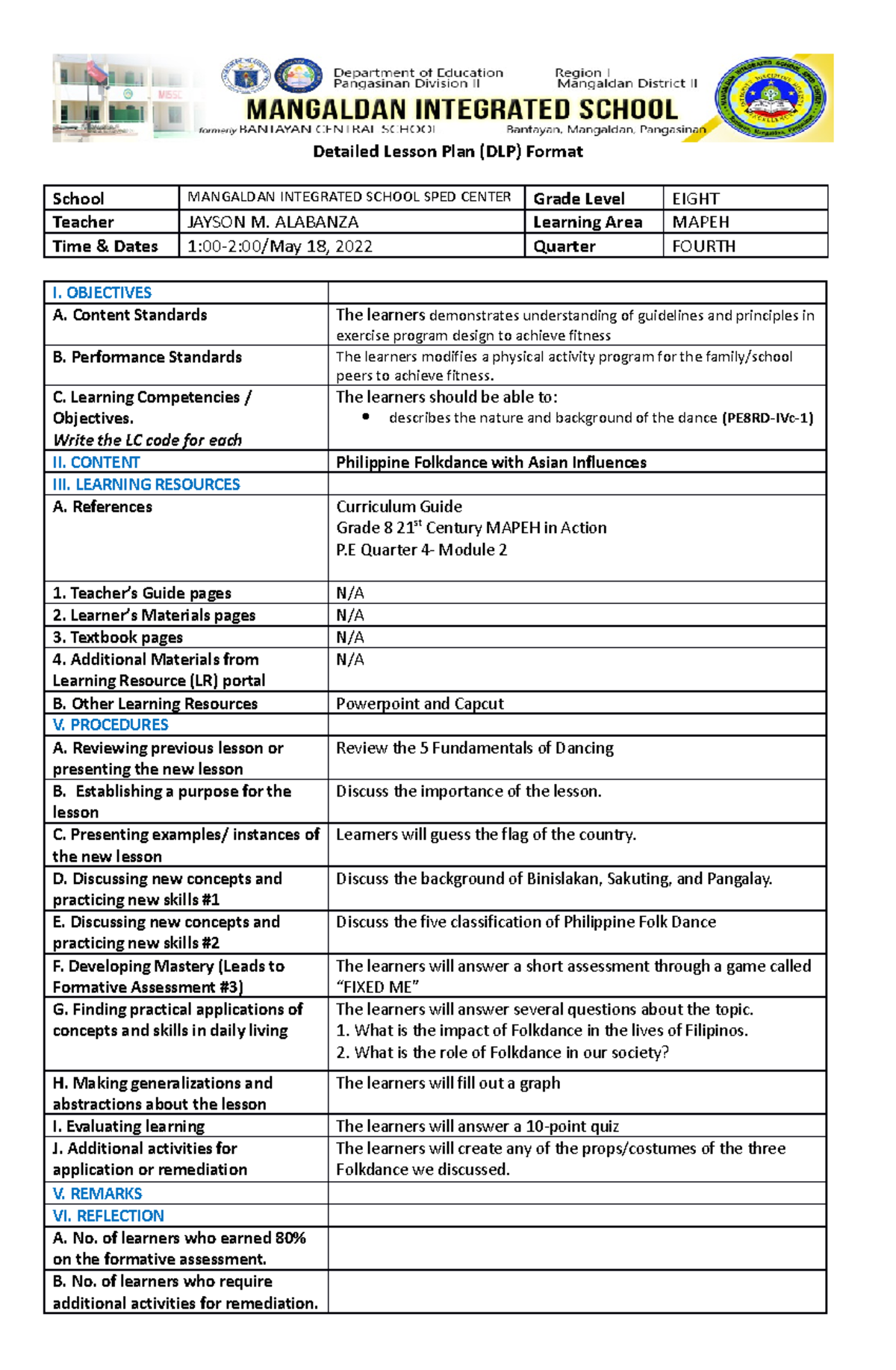 Dlpco 2-2022 - lesson plan - Detailed Lesson Plan (DLP) Format School ...