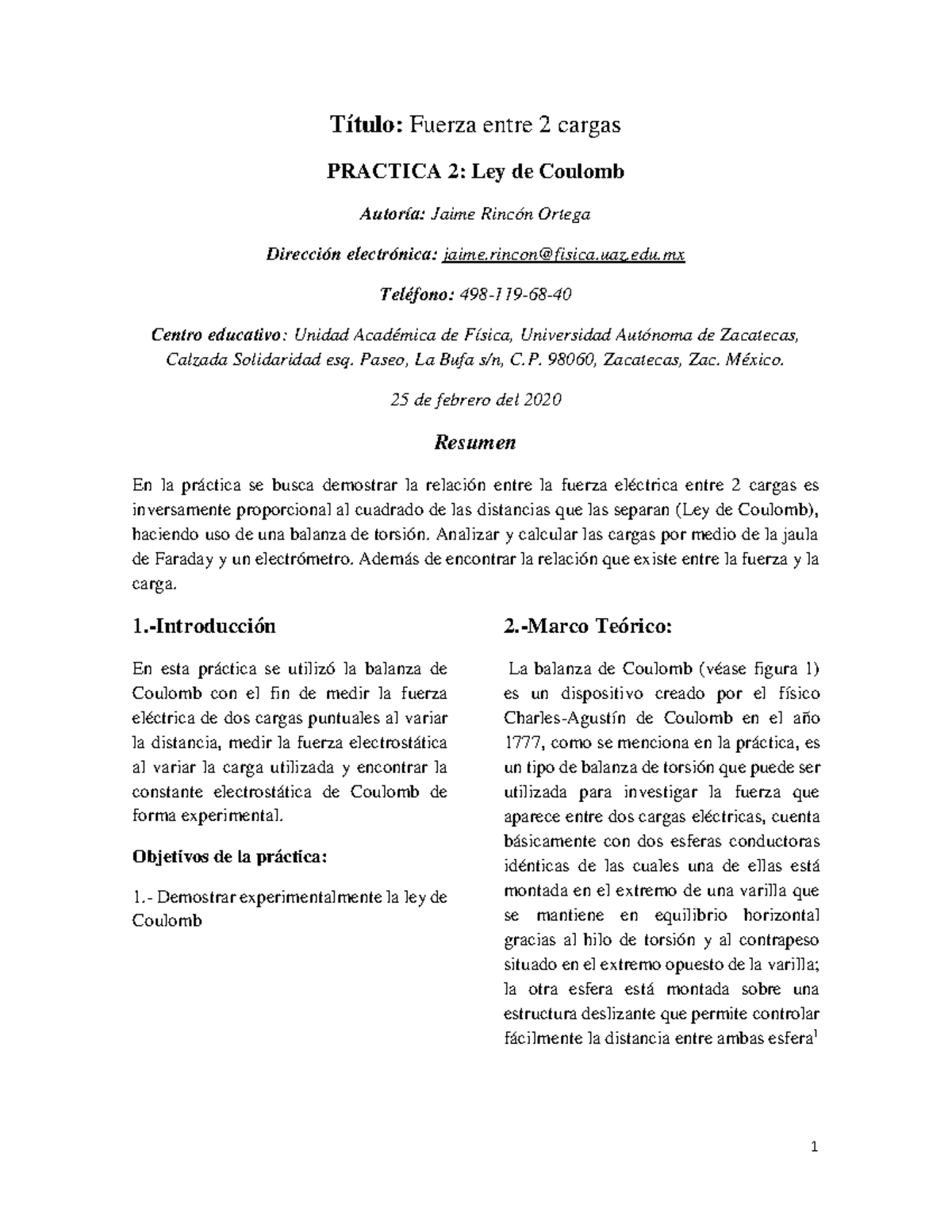 Ley de Coulomb corregido - Warning: TT: undefined function: 32 Título: Fuerza entre 2 cargas ...