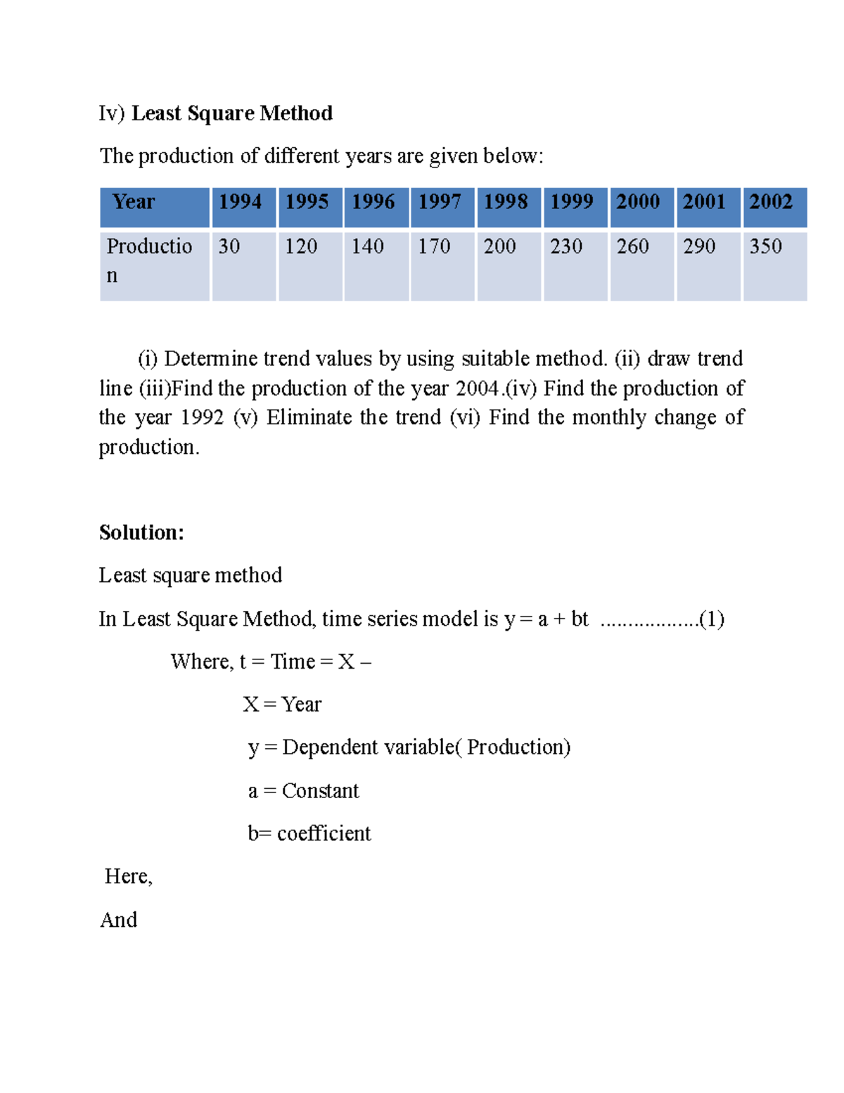 Time Series Trend analysis - Iv) Least Square Method The production of ...