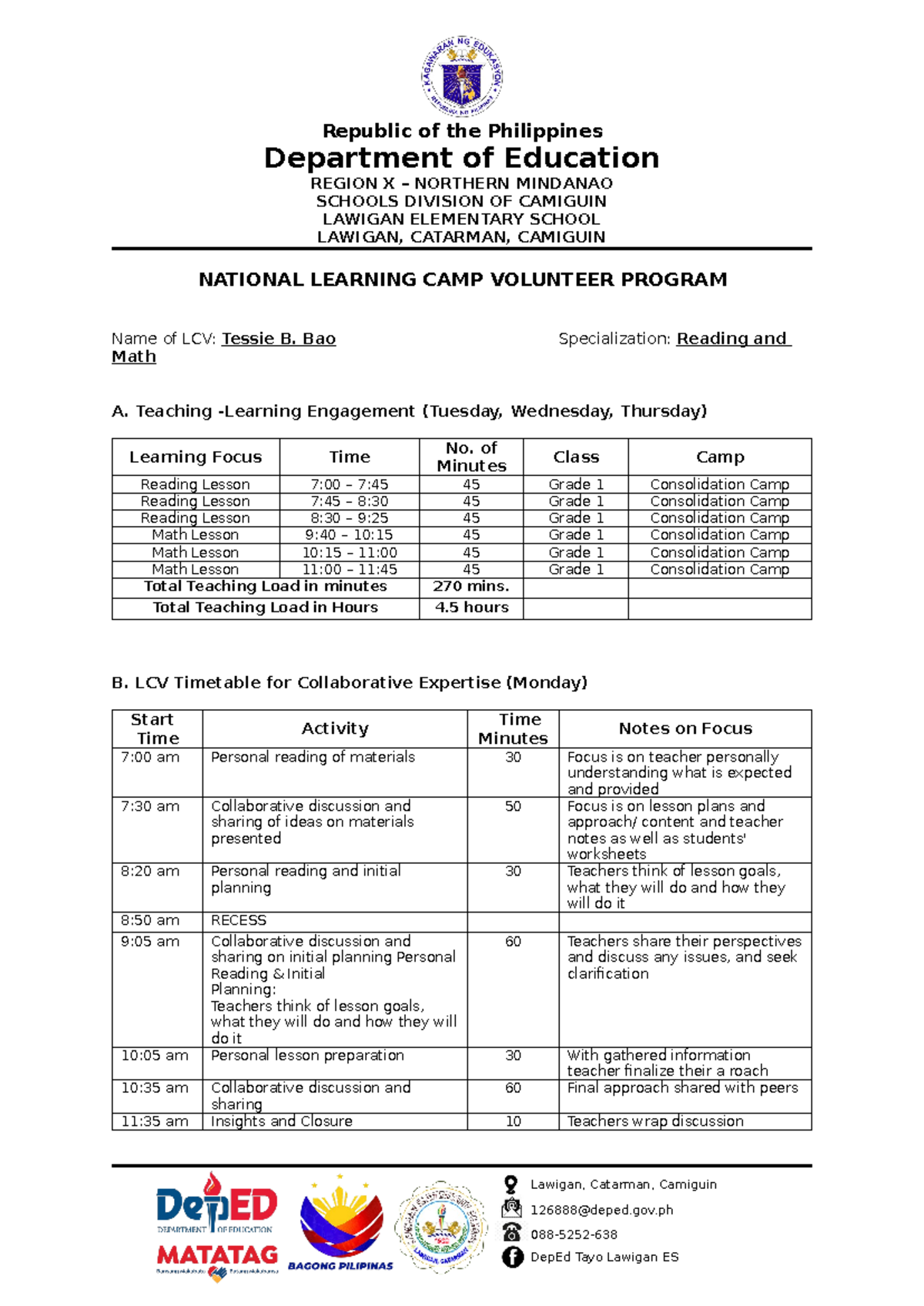 NLC 2024 - NONE - Lawigan, Catarman, Camiguin 126888@deped.gov 088-5252 ...