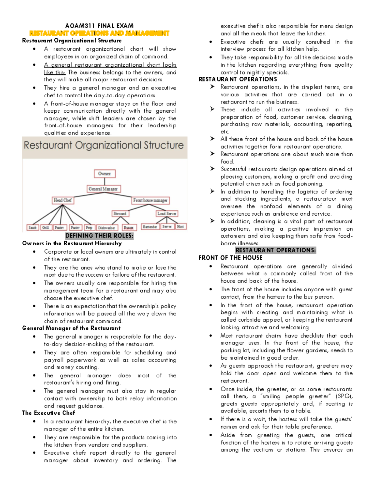 AOAM311- Final-EXAM - Good - AOAM311 FINAL EXAM Restaurant ...