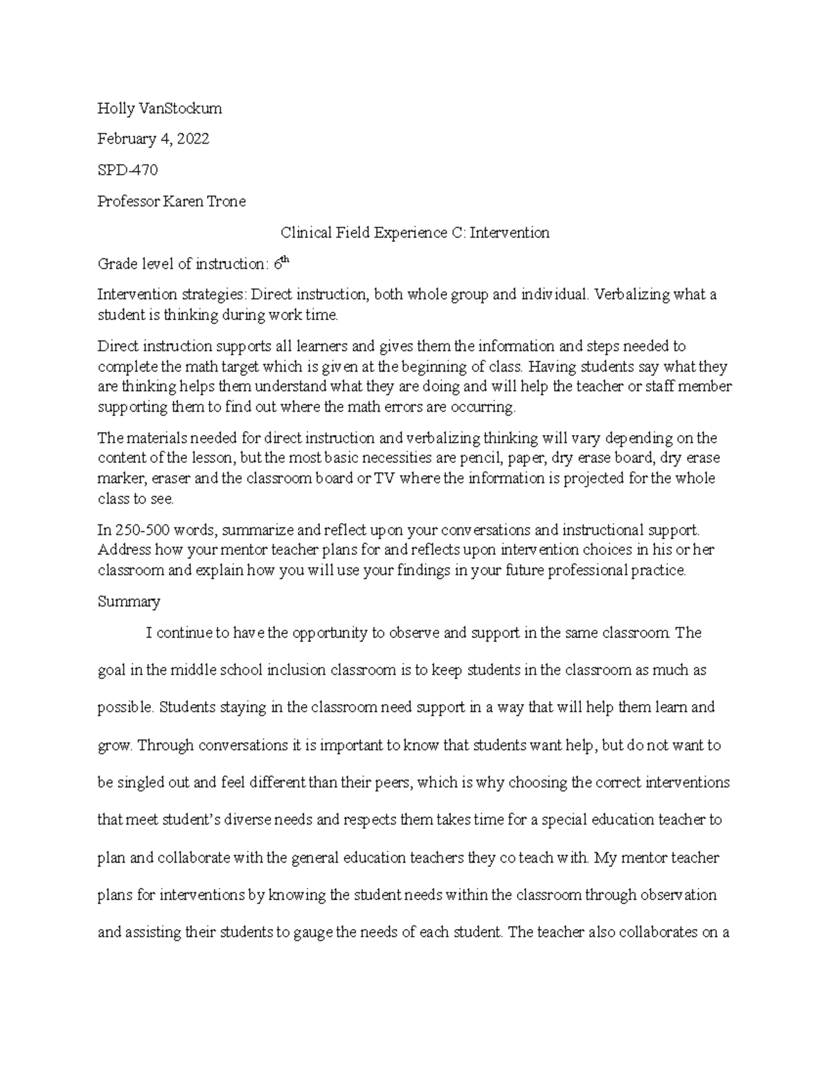 Clinic~3 - SPD-470 - Holly VanStockum February 4, 2022 SPD- Professor ...