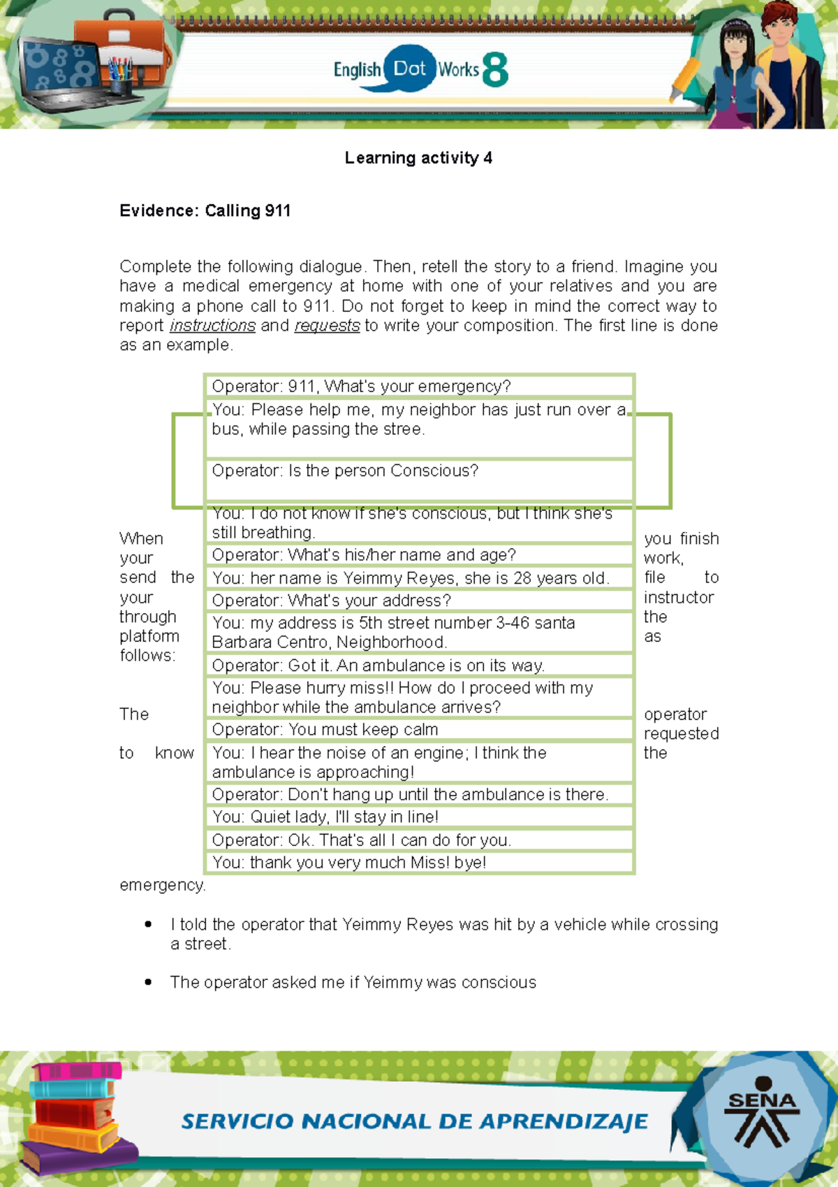 Evidence Calling 911 - Lecture notes 3 - Learning activity 4 Evidence ...