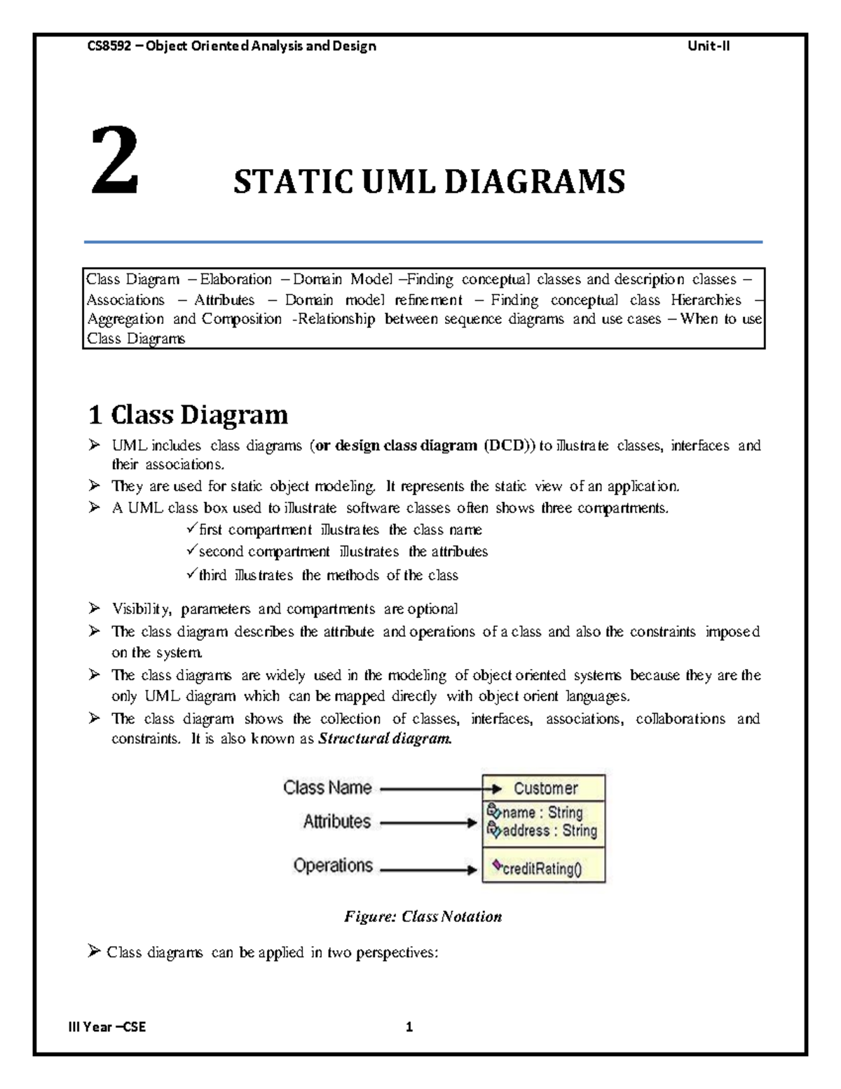 CS8592-Unit-II - Uhkhb - 2 STATIC UML DIAGRAMS Class Diagram 3 ...