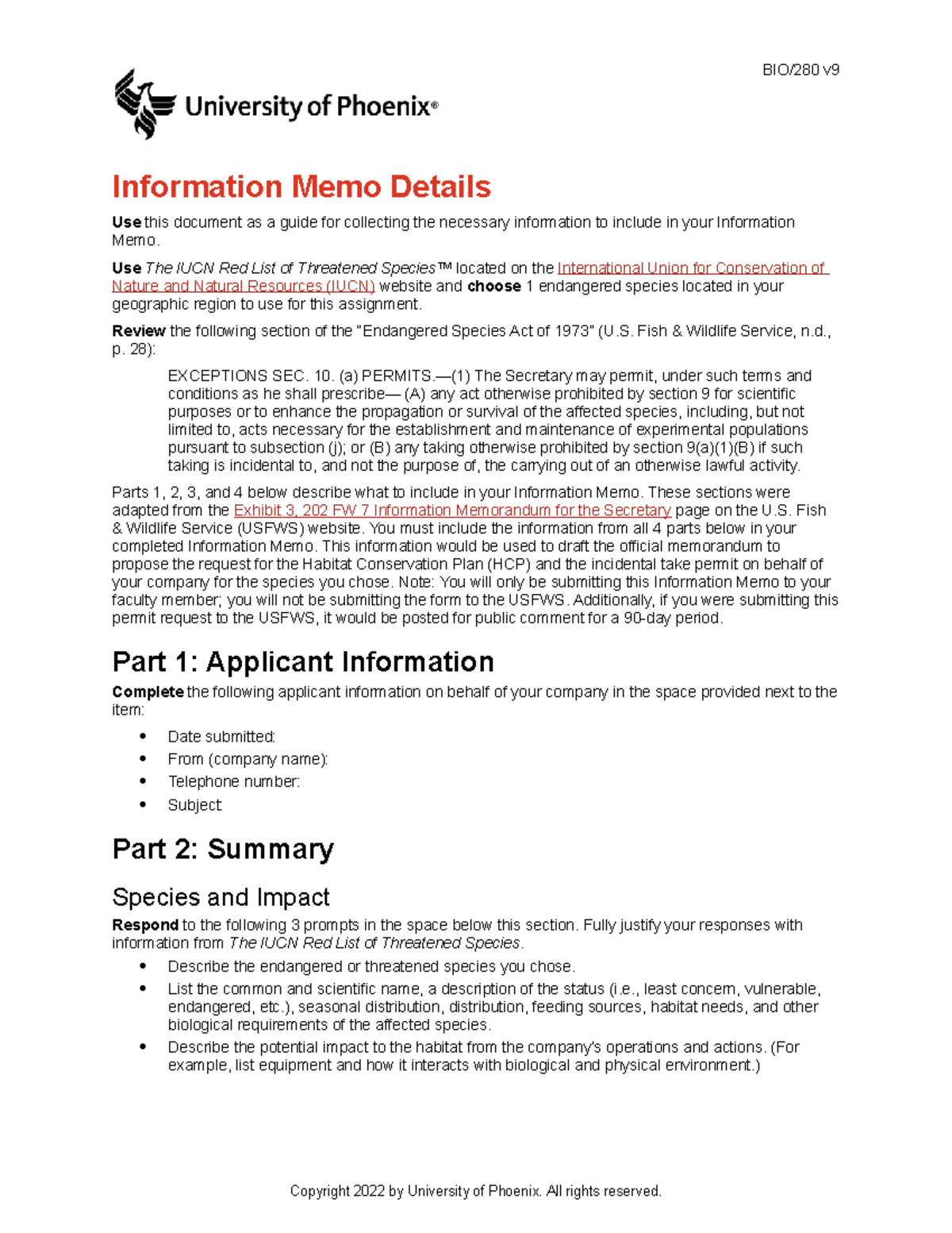 Bio280 v9 wk4 information memo details - BIO/280 v Information Memo Details Use this document as ...