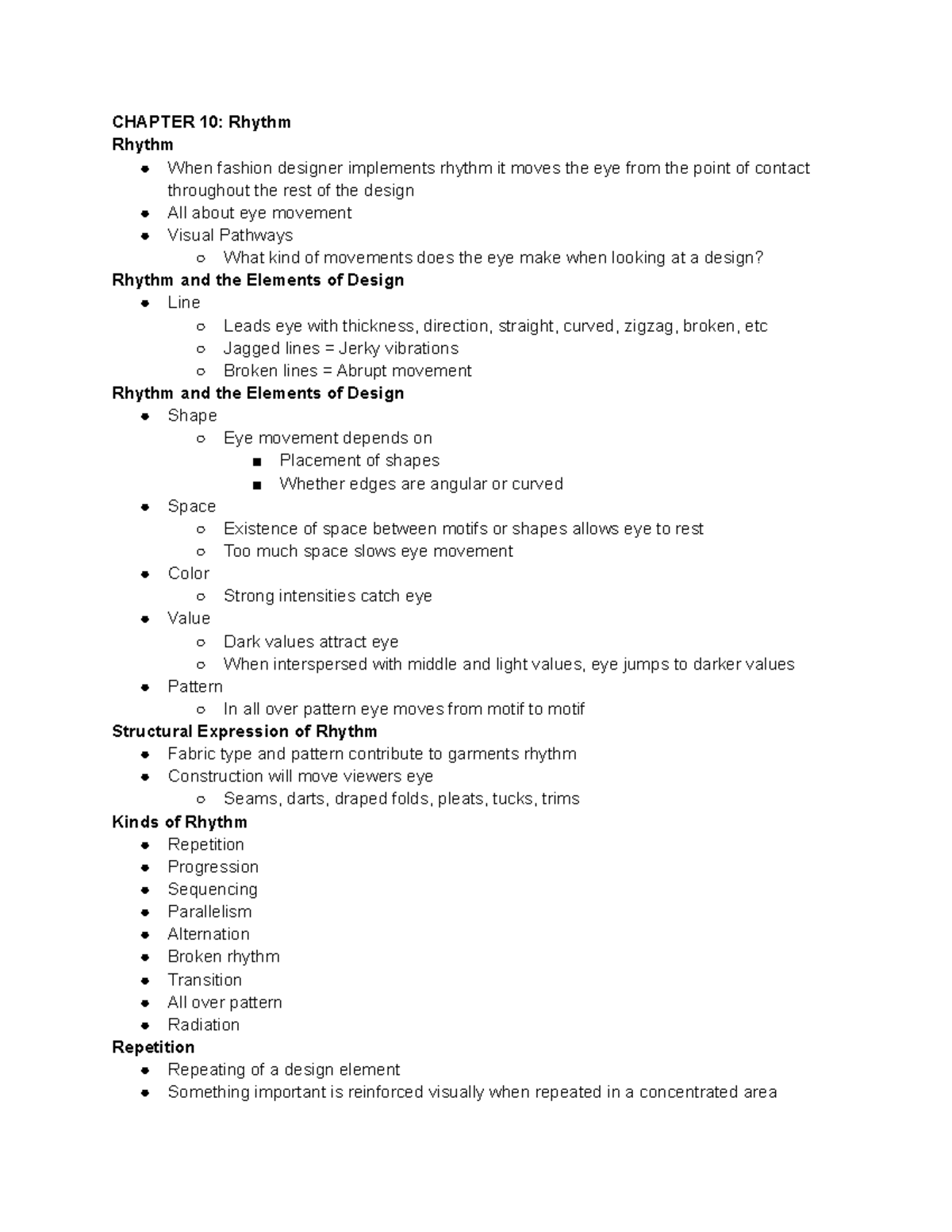 FASH133 3/21 Notes - CHAPTER 10: Rhythm Rhythm When fashion designer ...