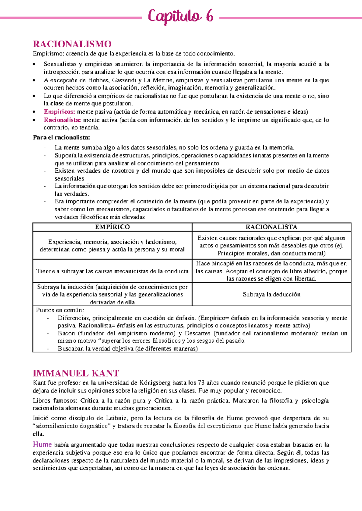 Resumen. Racionalismo-Kant-Hegel - RACIONALISMO Empirismo: creencia de ...