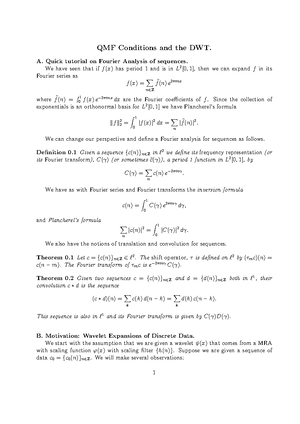 Lecture notes, lecture 2 - Review of Fourier Analysis. A. The Fourier ...