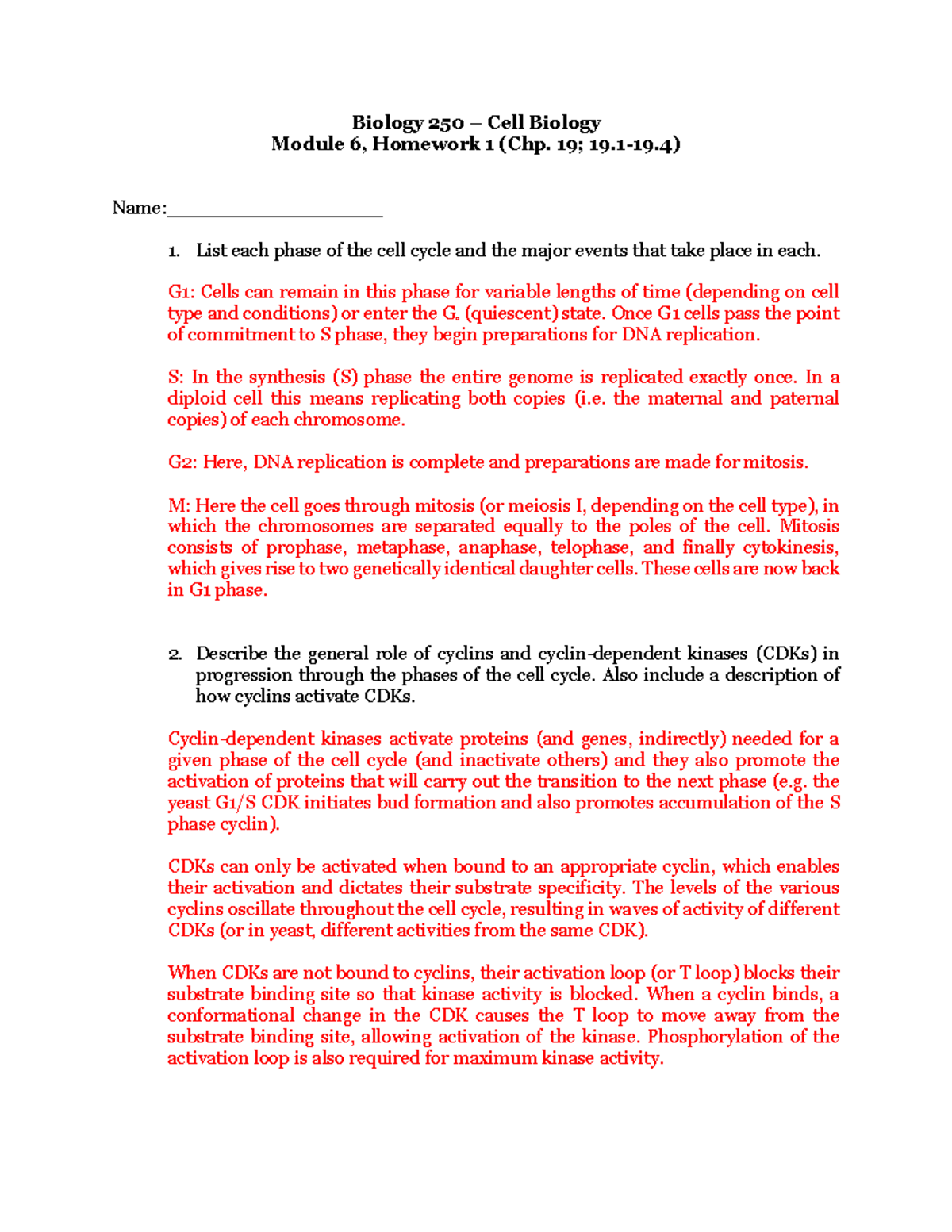 Module 6 Homework 1 Answer - Biology 250 – Cell Biology Module 6 ...