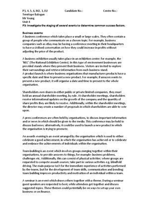 Unit 4 assignment 2 business 2020/21 Managing an event - Unit 4 Assignment 2 Managing an event ...