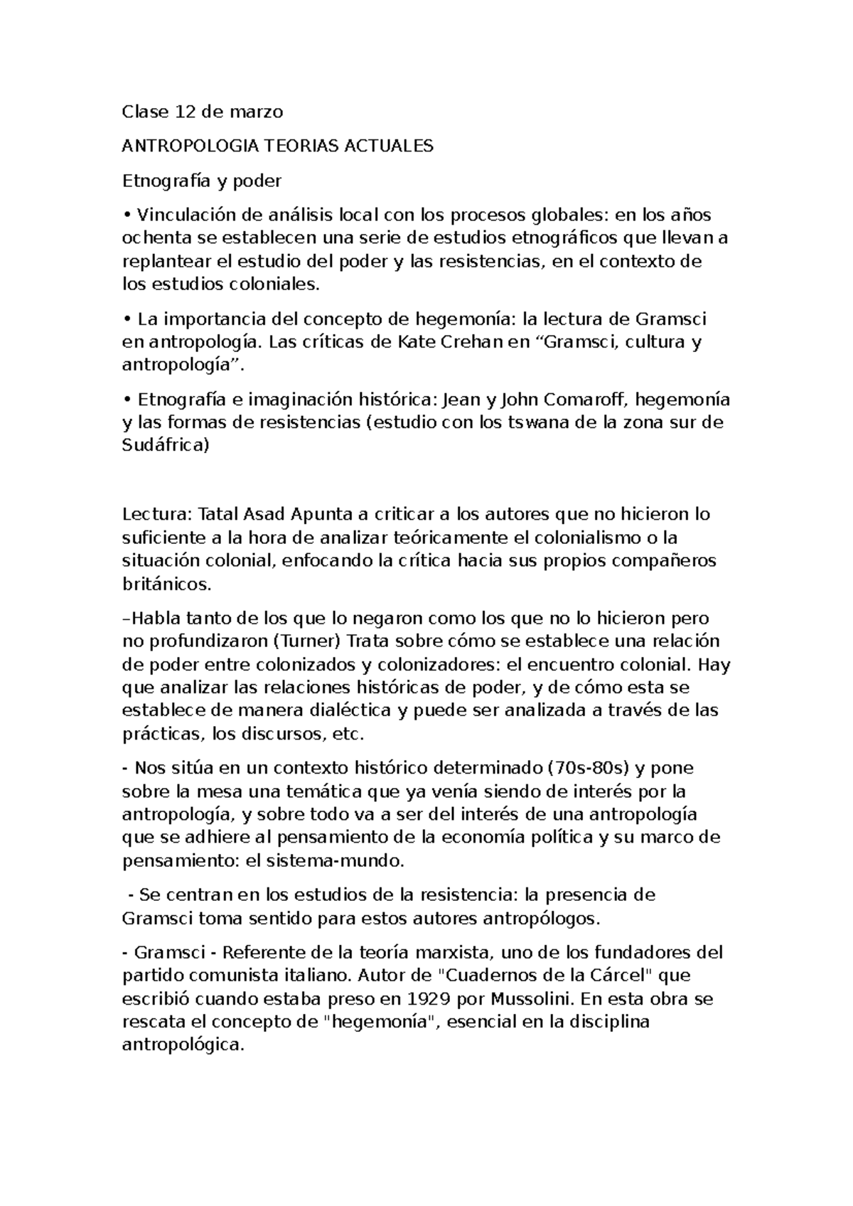 Clase 12 de marzo - Clase 12 de marzo ANTROPOLOGIA TEORIAS ACTUALES ...