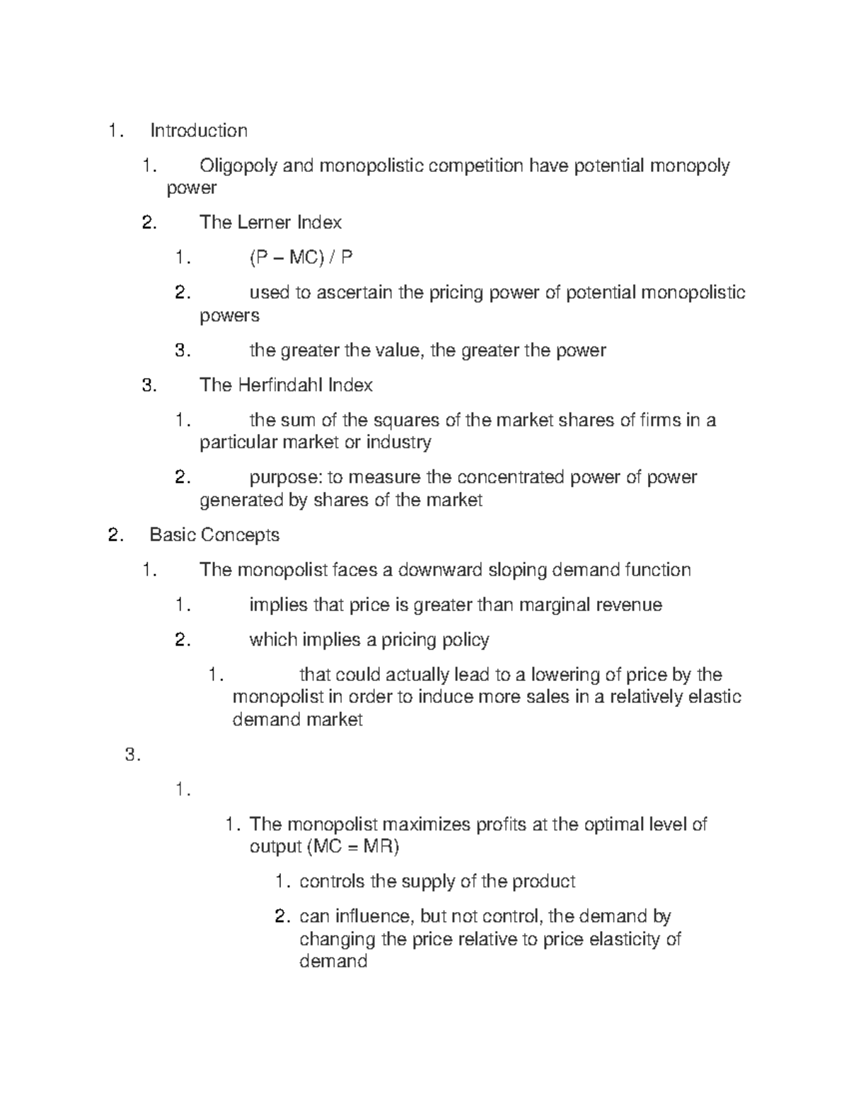 Chapter 11 monopoly - Lecture notes 14-18 - Introduction Oligopoly and ...