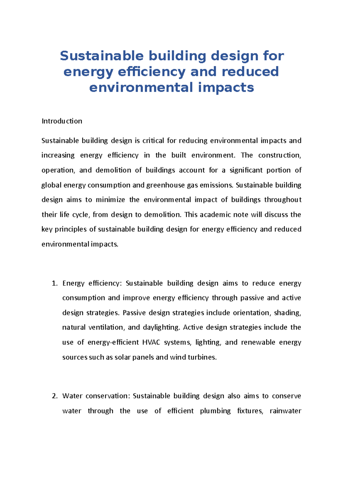 Sustainable building design for energy efficiency and reduced ...