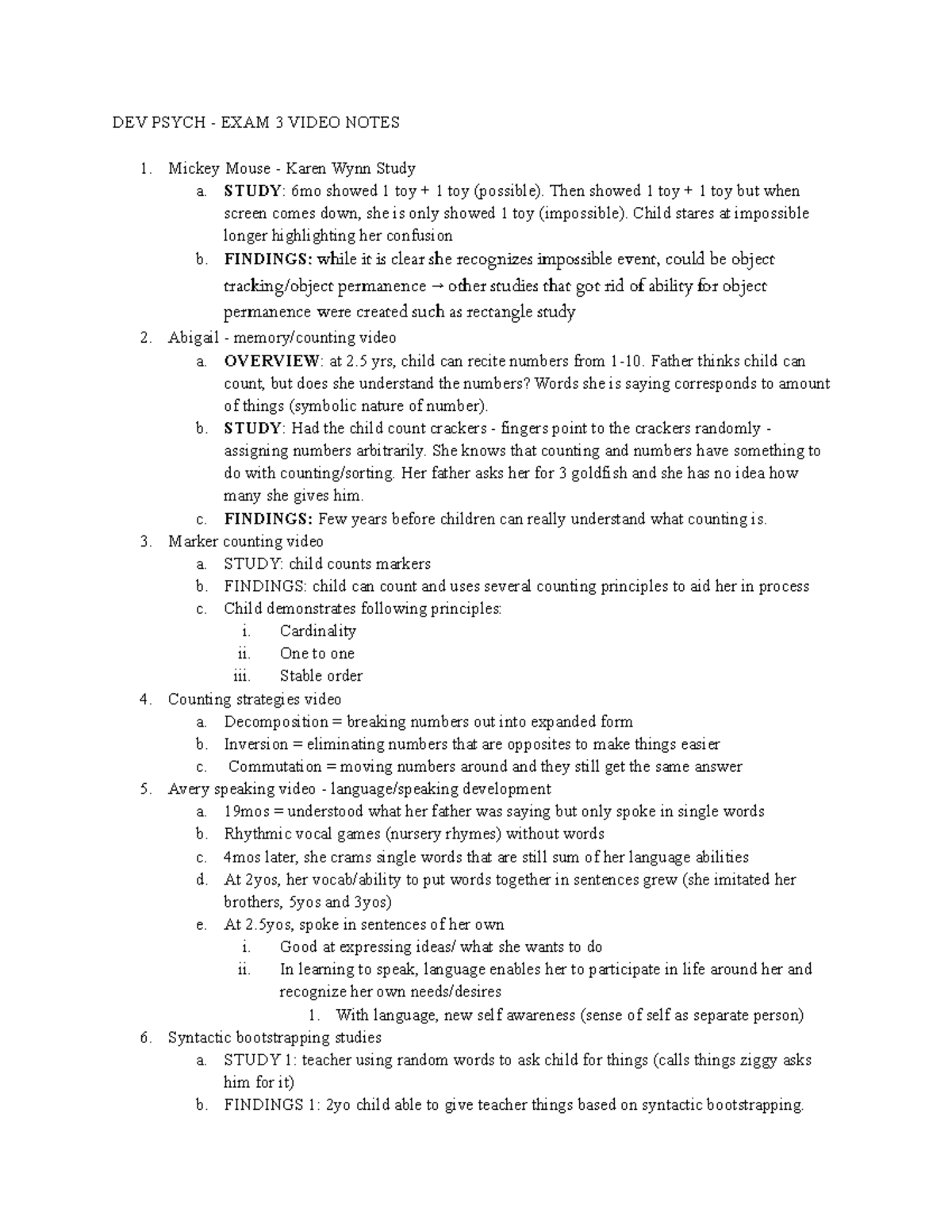 Dev psych - exam 3 video notes - DEV PSYCH - EXAM 3 VIDEO NOTES Mickey ...