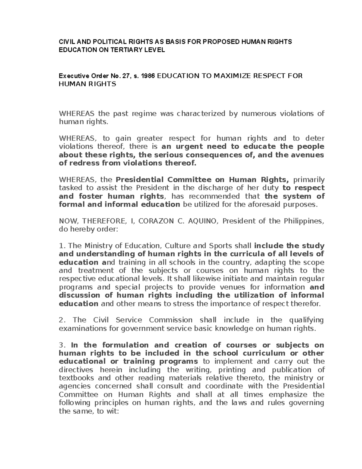 Curriculum - Political Science - CIVIL AND POLITICAL RIGHTS AS BASIS ...