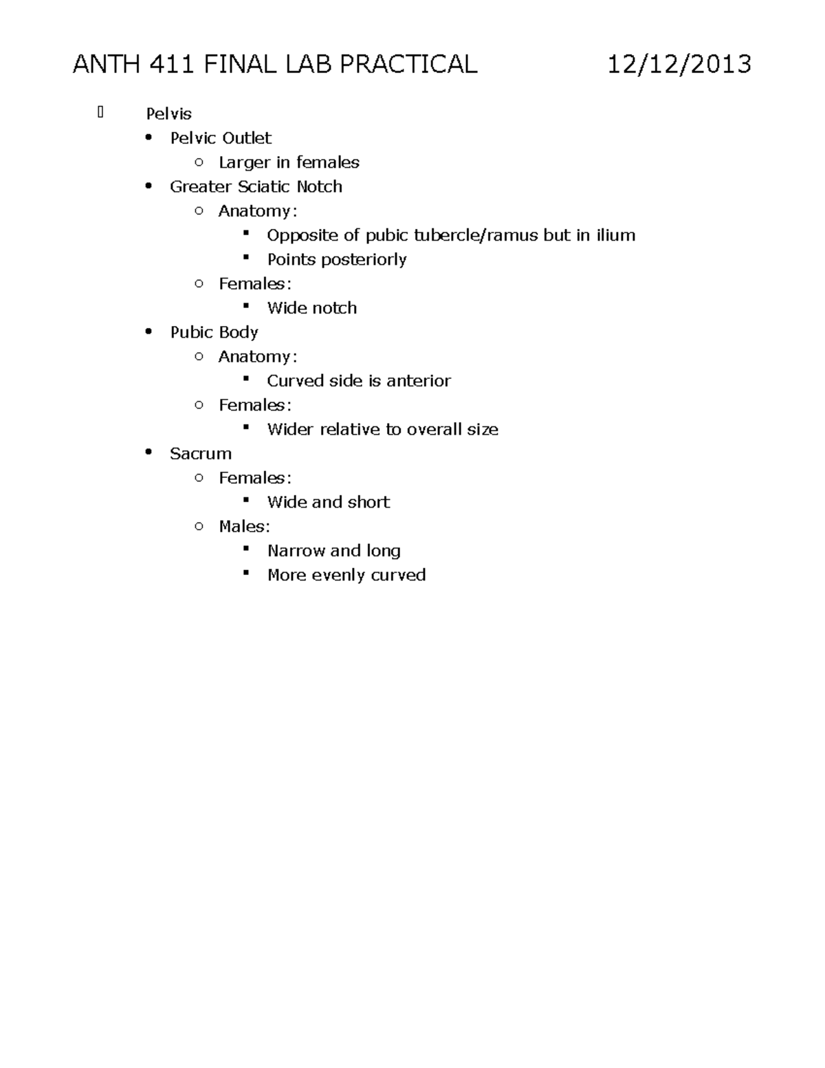 ANTH 411 Final LAB Practical - ANTH 411 FINAL LAB PRACTICAL 12/12 ...