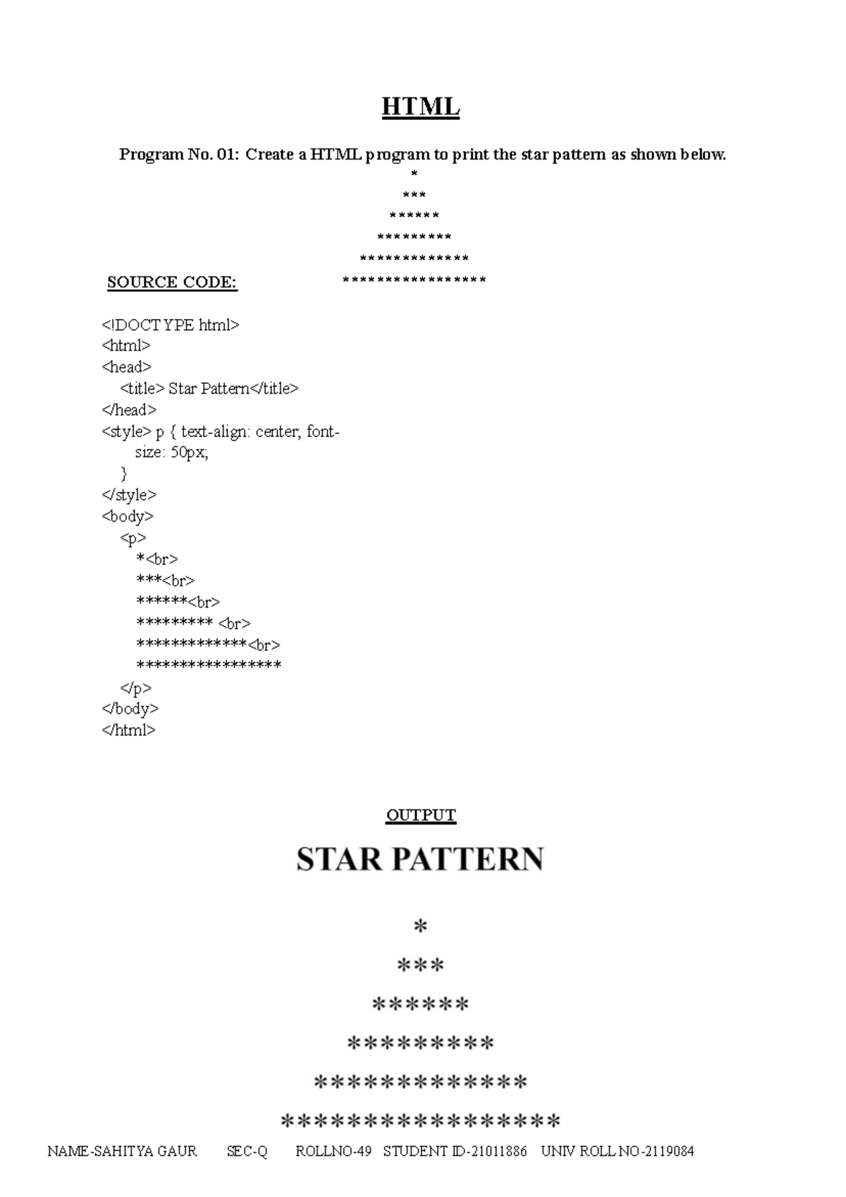 Sahitya gaur Web Development - HTML Program No. 01: Create a HTML ...