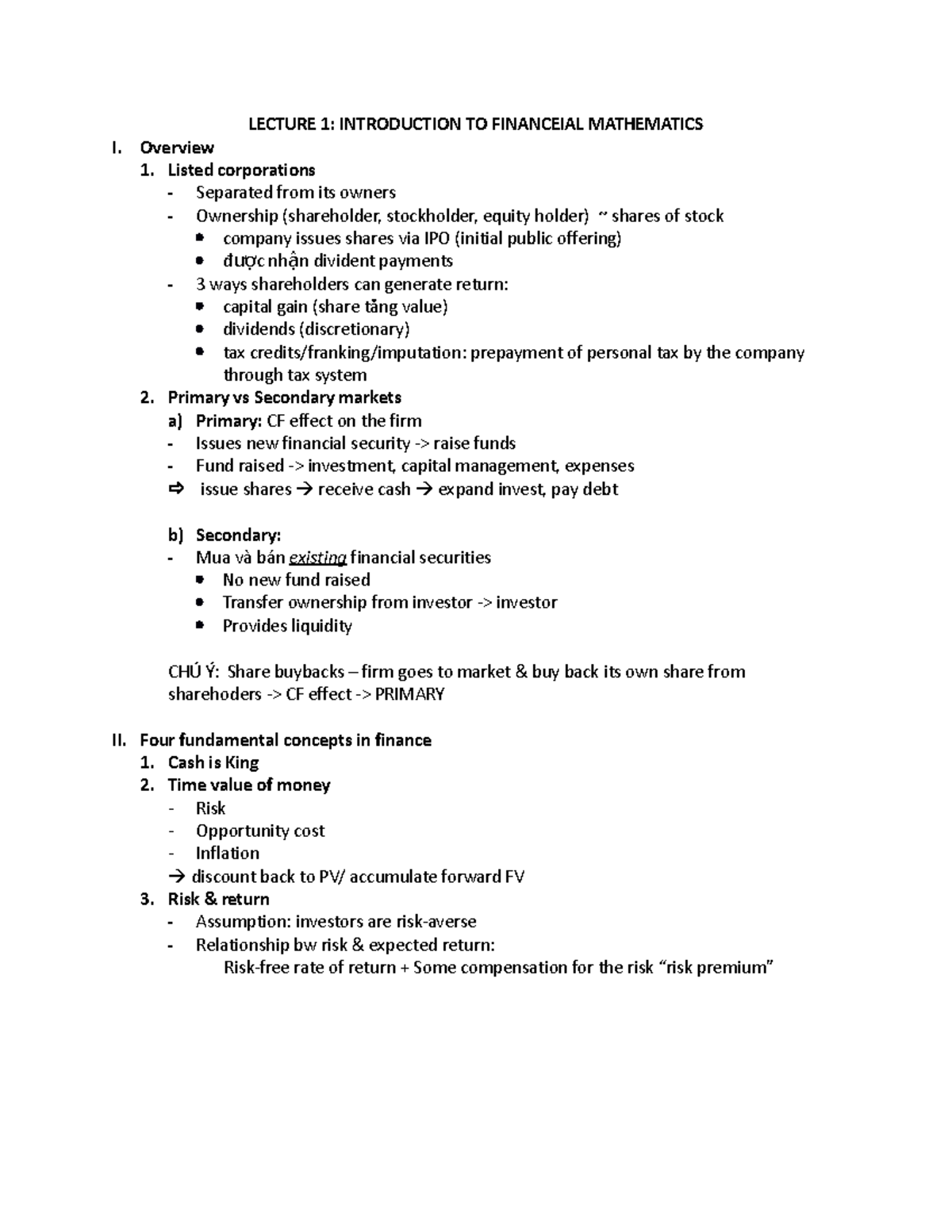 NOTE POF - Note week 1 pof - LECTURE 1: INTRODUCTION TO FINANCEIAL ...