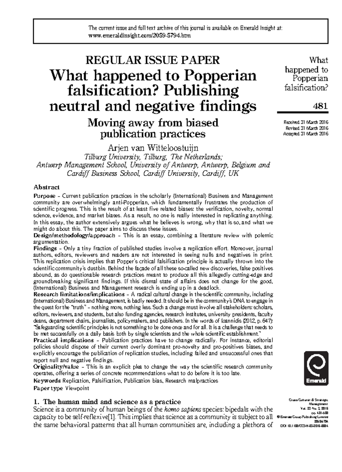 Vanwitteloostuiijnartikel - REGULAR ISSUE PAPER What happened to ...