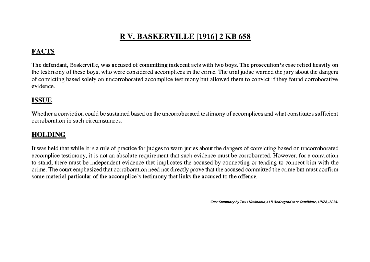 R V Baskerville [1916] 2 KB 658 - R V. BASKERVILLE [1916] 2 KB 658 ...