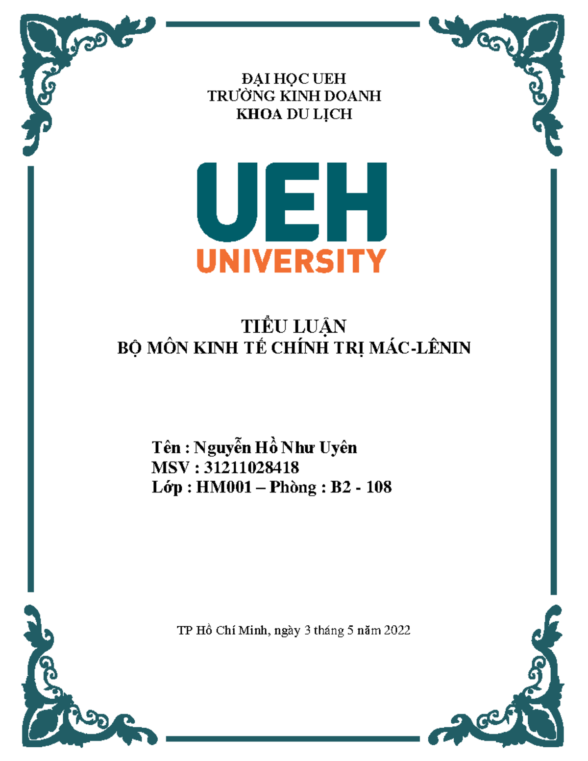 Hồ Như Uyên- 1234556788 lớp thầy Trọn - ĐẠI HỌC UEH TRƯỜNG KINH DOANH ...