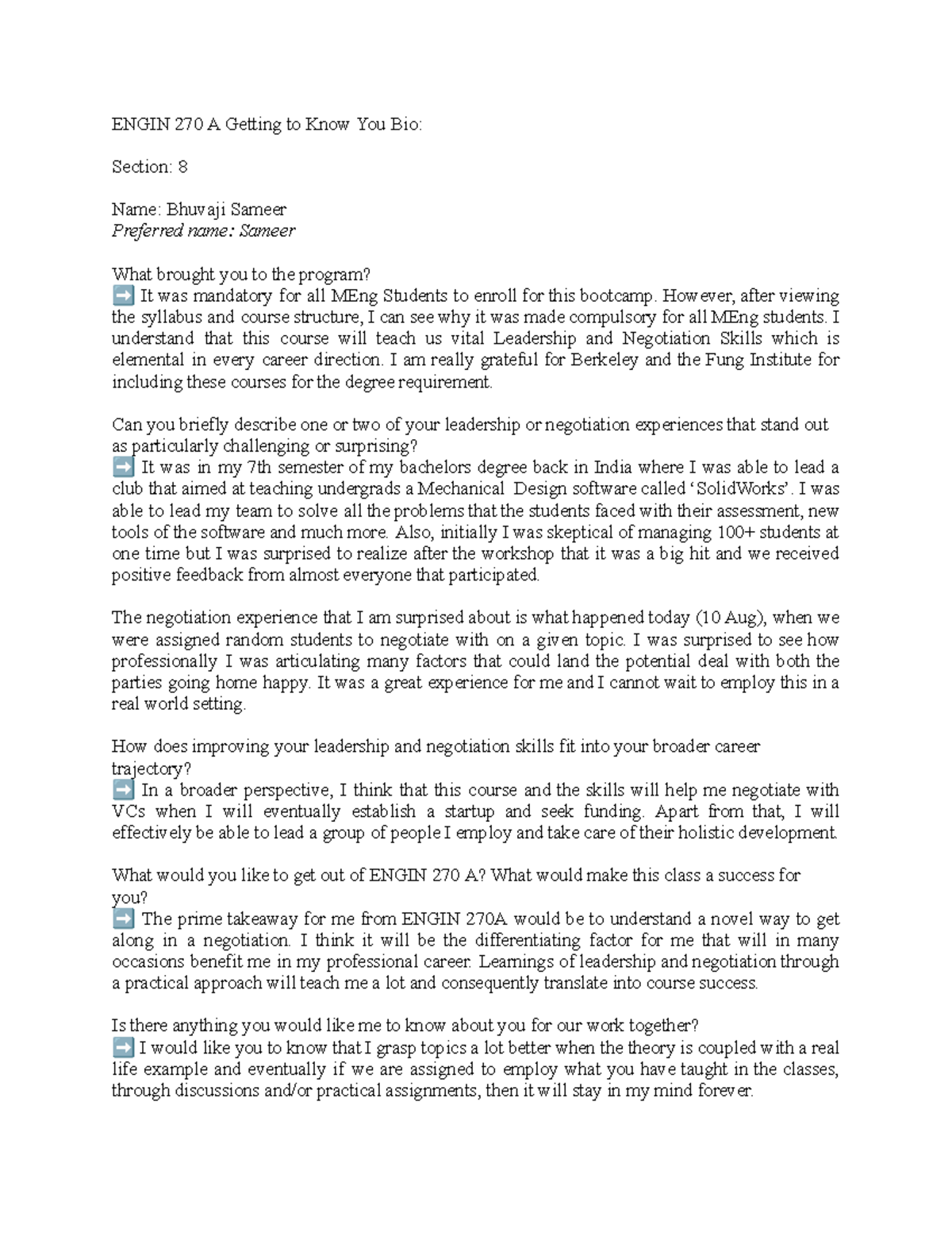 ENGIN 270 A Getting to Know You Bio - However, after viewing the ...