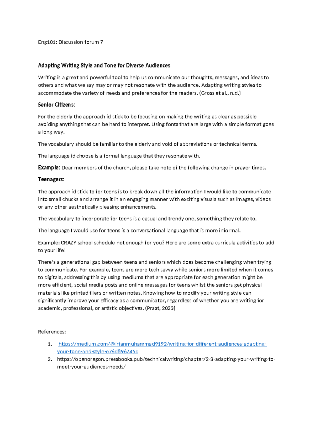 Discussion forum eng - Eng101: Discussion forum 7 Adapting Writing ...