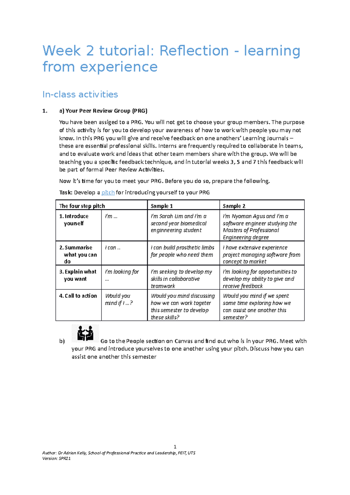 Week 2 Tutorial in class activities Reflection - learning from ...