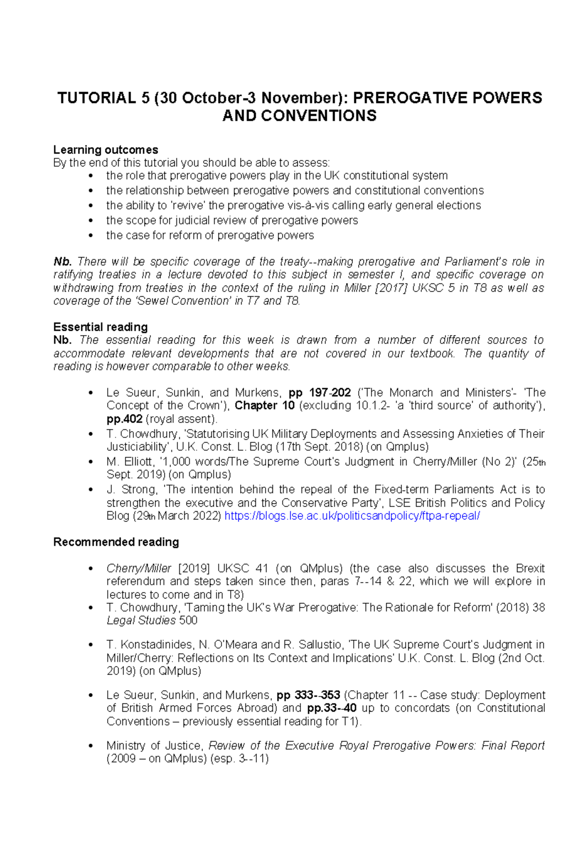T5 Prerogative Powers Conventions - TUTORIAL 5 (30 October-3 November ...