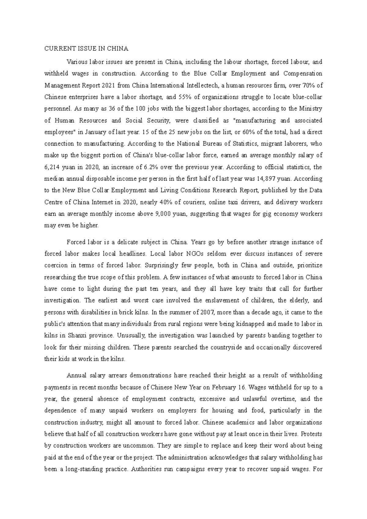 China Current Issues CURRENT ISSUE IN CHINA Various Labor Issues Are china-current-issues-current-issue-in-china-various-labor-issues-are
