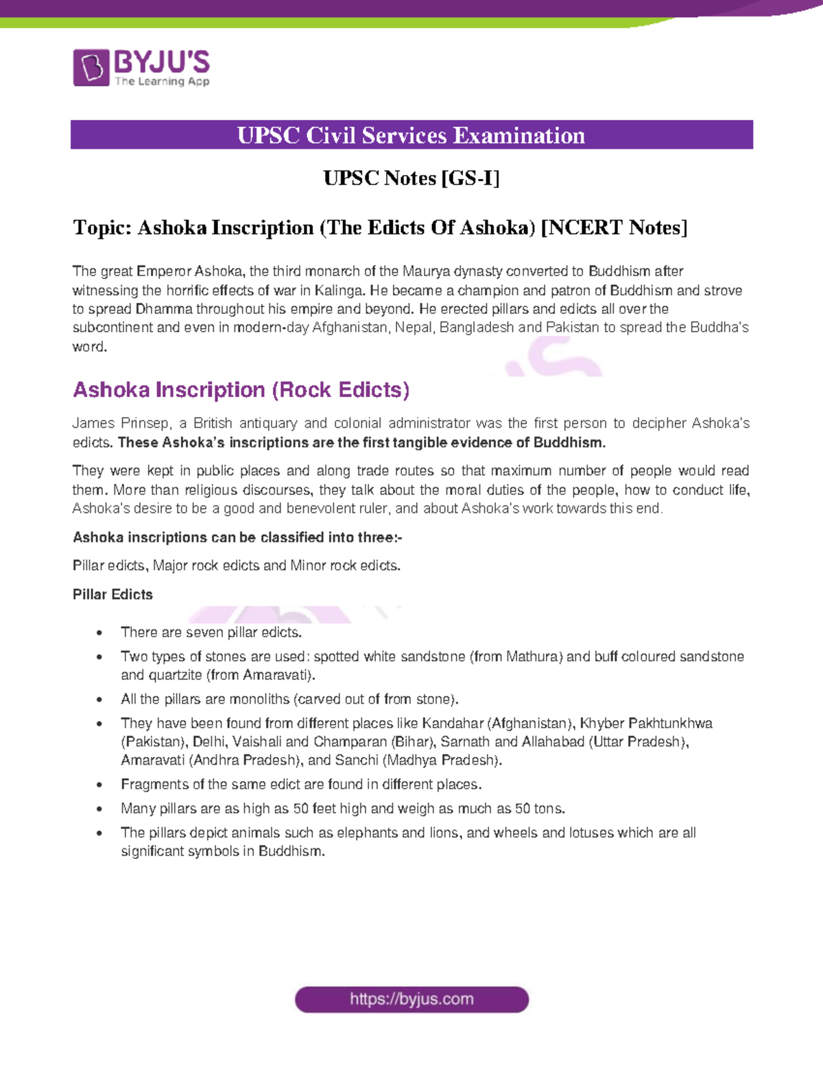 Ashoka Inscription The Edicts Of Ashoka Ncert Notes - UPSC Civil ...