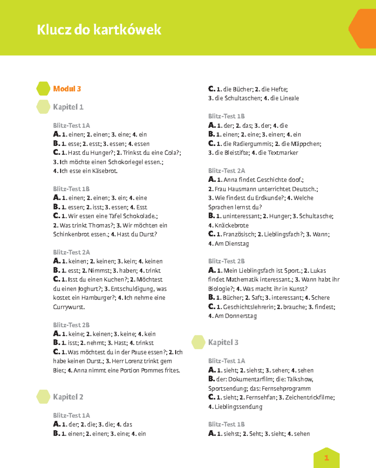 Klucz do kartkówek Wir Smart 2 - 1 Klucz do kartkówek Modul 3 Kapitel 1 ...