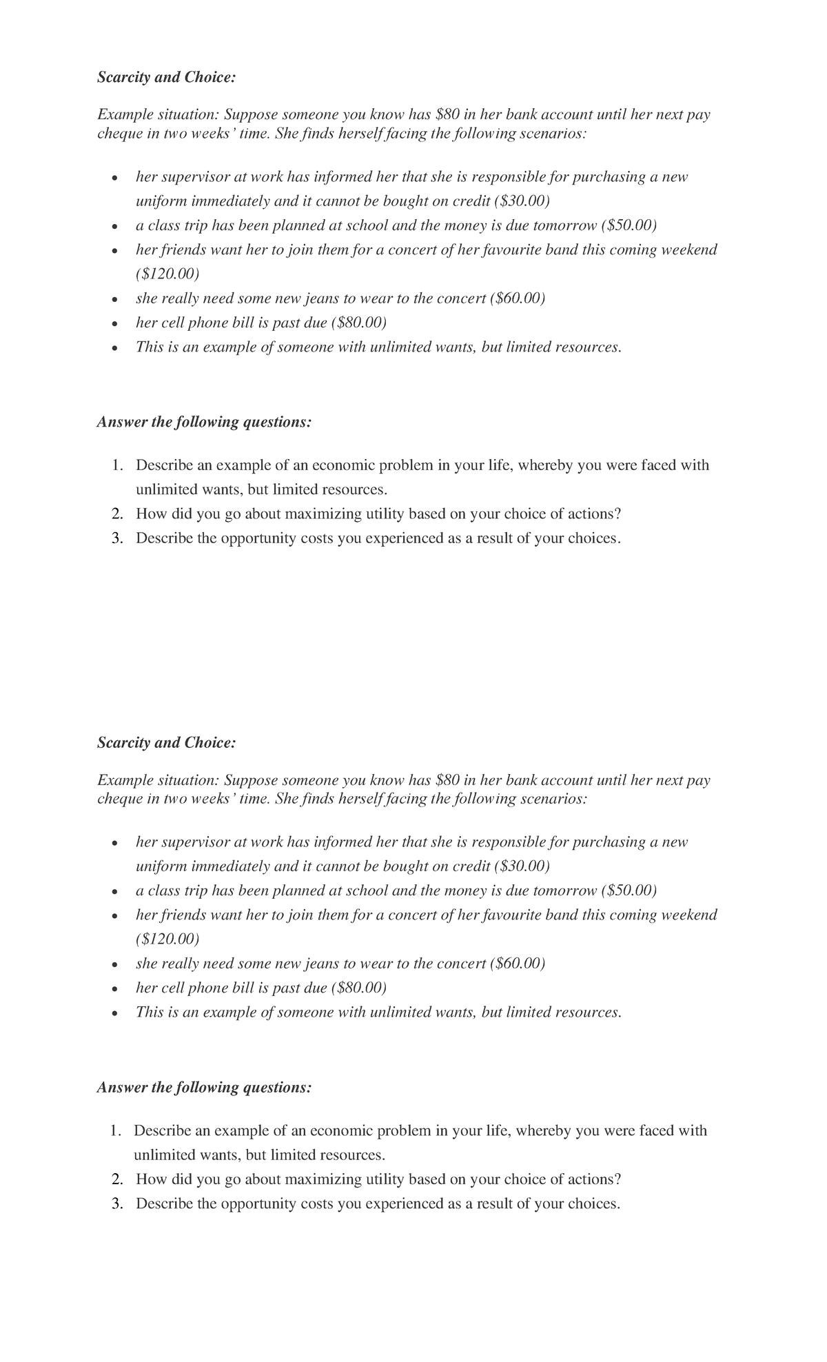 Lesson 1d Scarcity and Choice discussion questions group activity ...