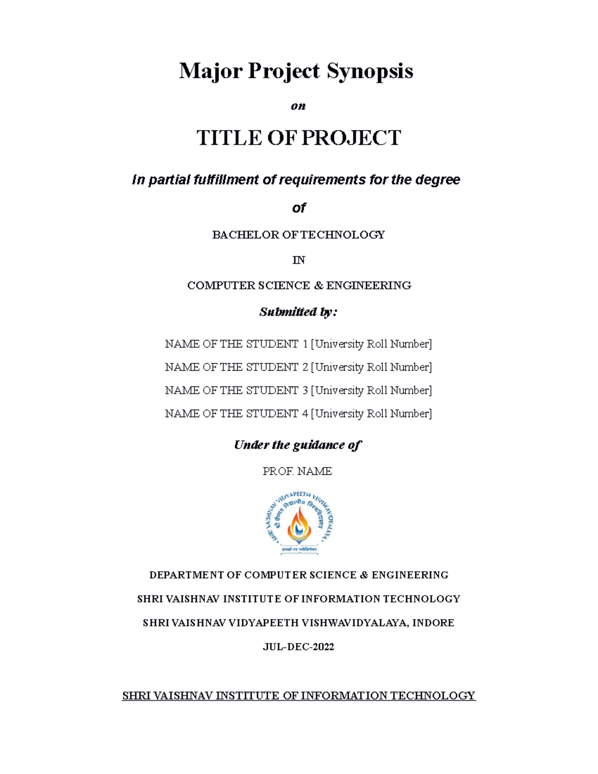 4. Project Synopsis Format - 17-Aug-2022 - Major Project Synopsis on ...