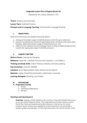 DLP Infinitive Pronoun-Galicia - Detailed Lesson Plan in English 8 I ...