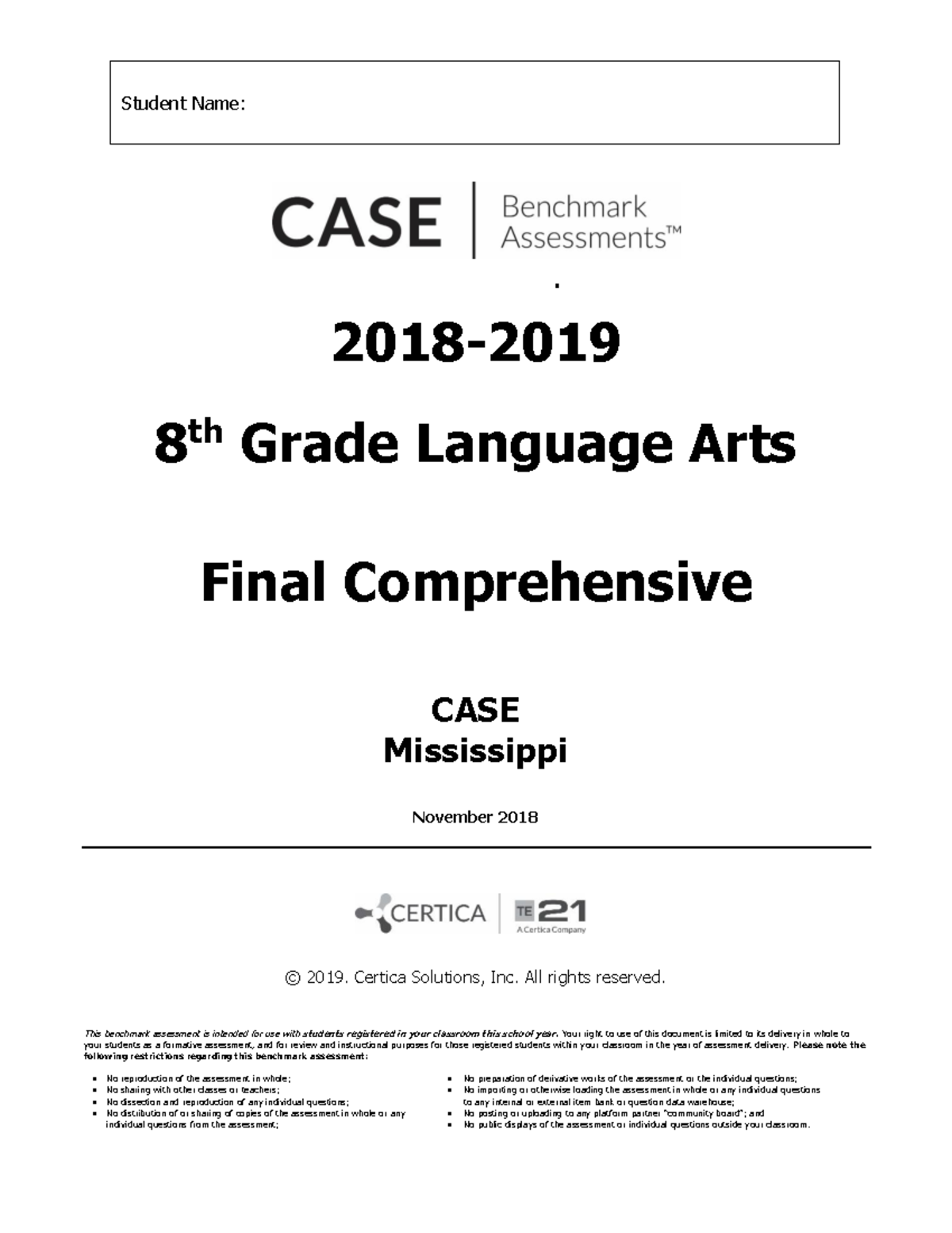 Project it will help you with stuff - Practice Test ELA - 2018 -20 19 8 ...
