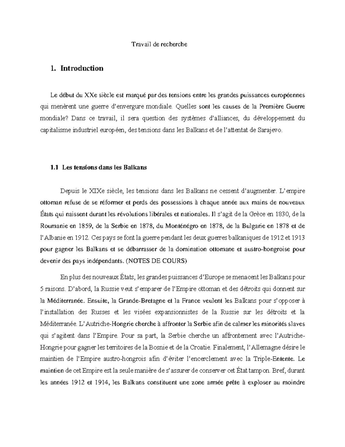 Travail de recherch 1 - Introduction Le début du XXe siècle est marqué ...