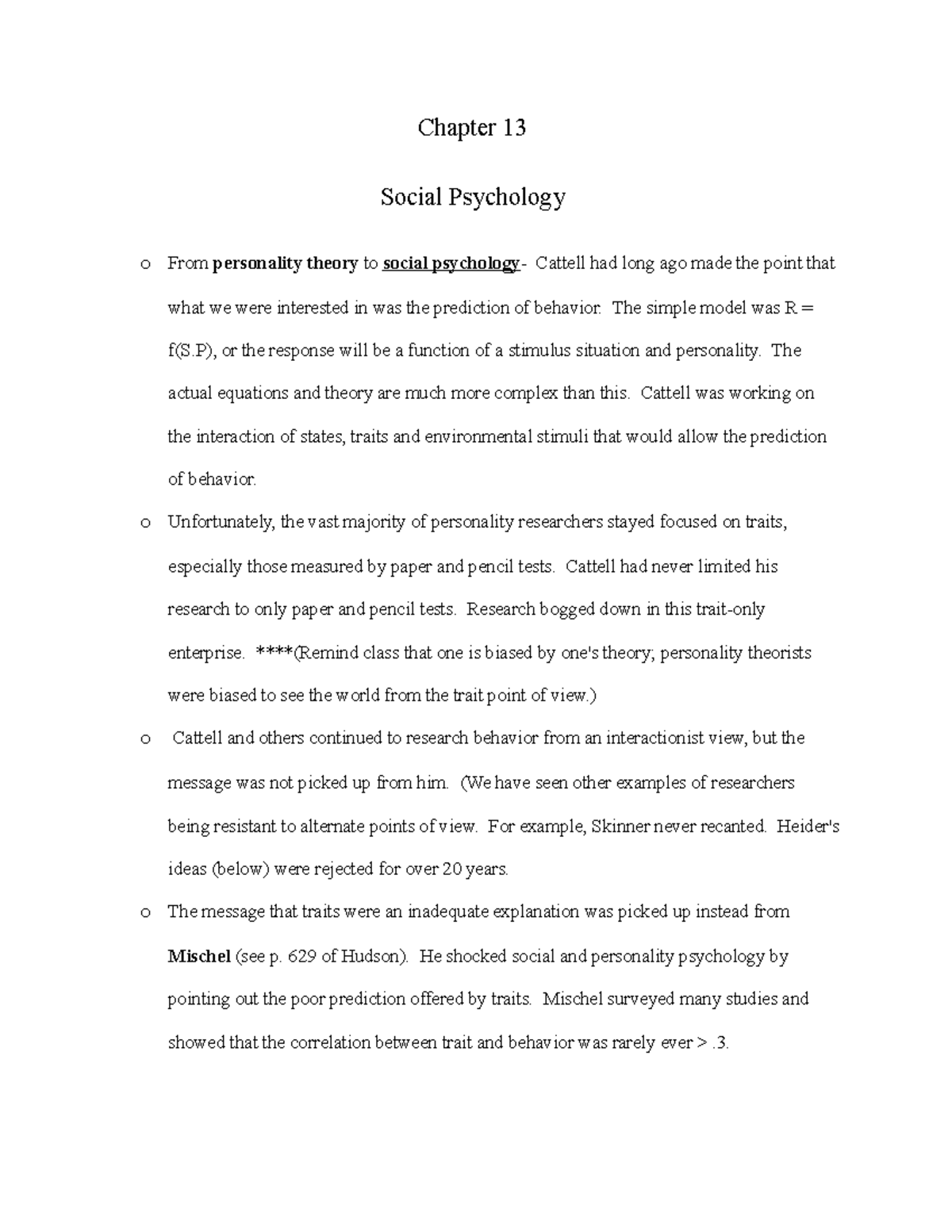 PSYC 101-Chapter 13 notes - Chapter 13 Social Psychology o From ...