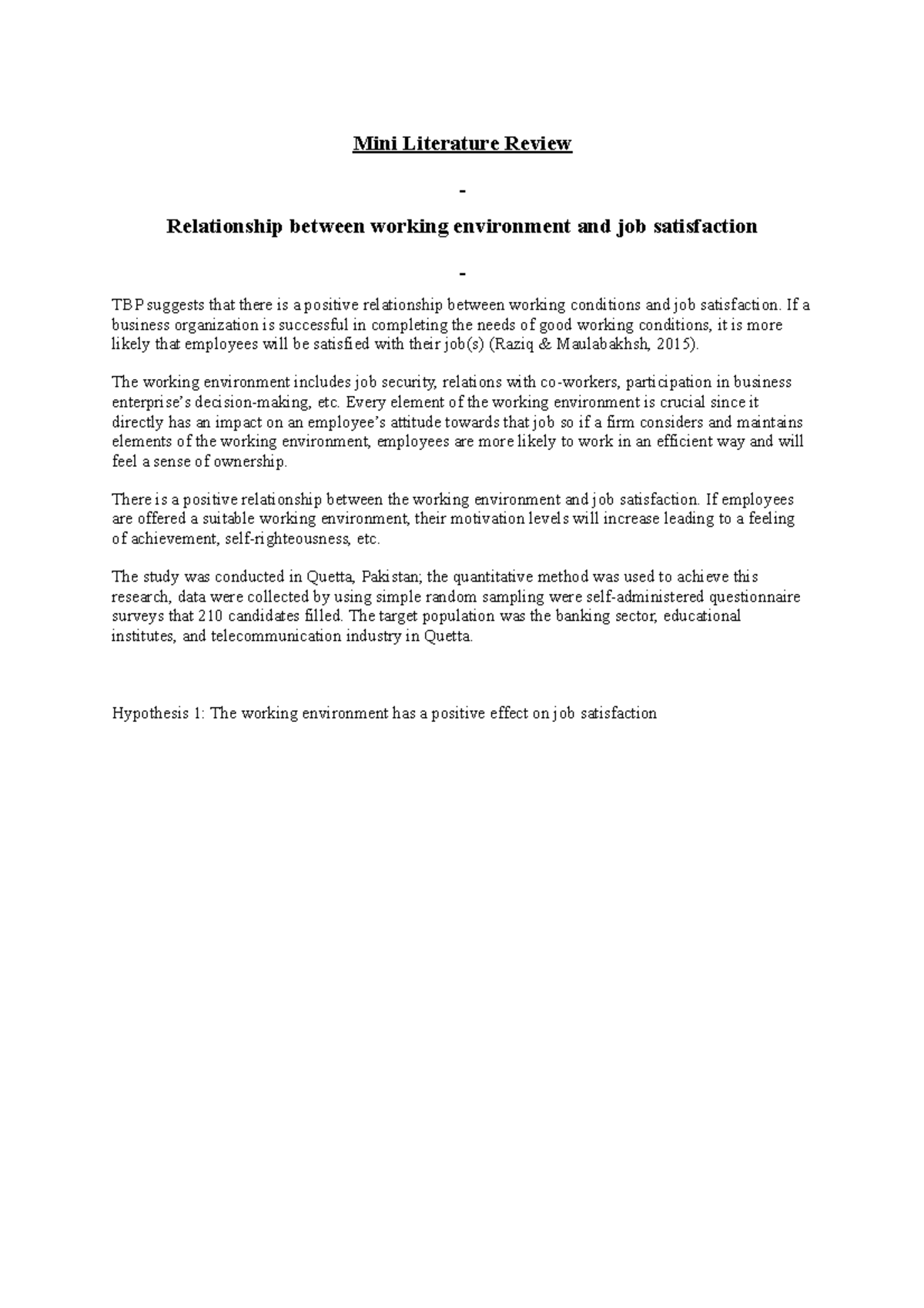 Mini literature review - Mini Literature Review Relationship between ...