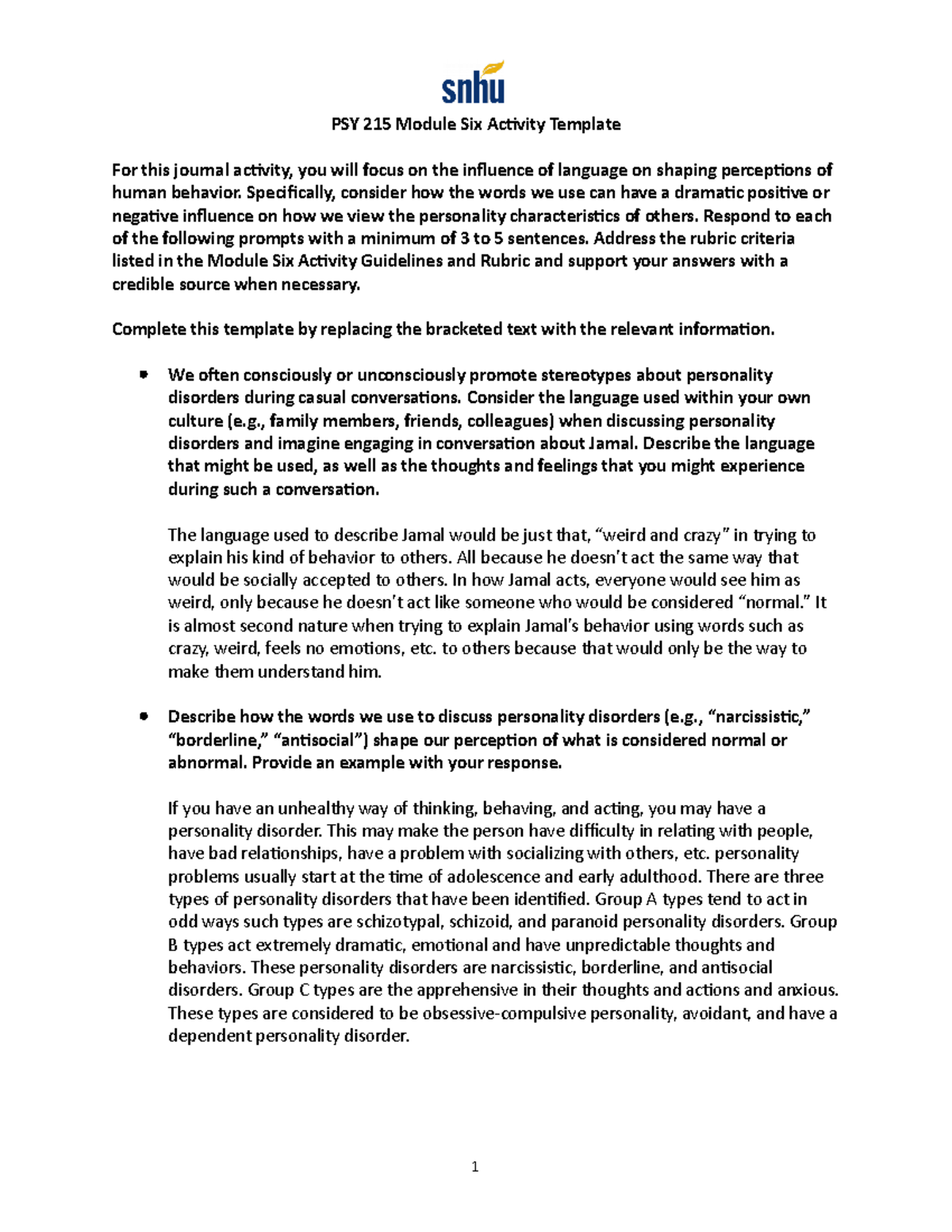 PSY 215 Module Six Activity - Psy-215 - SNHU - Studocu