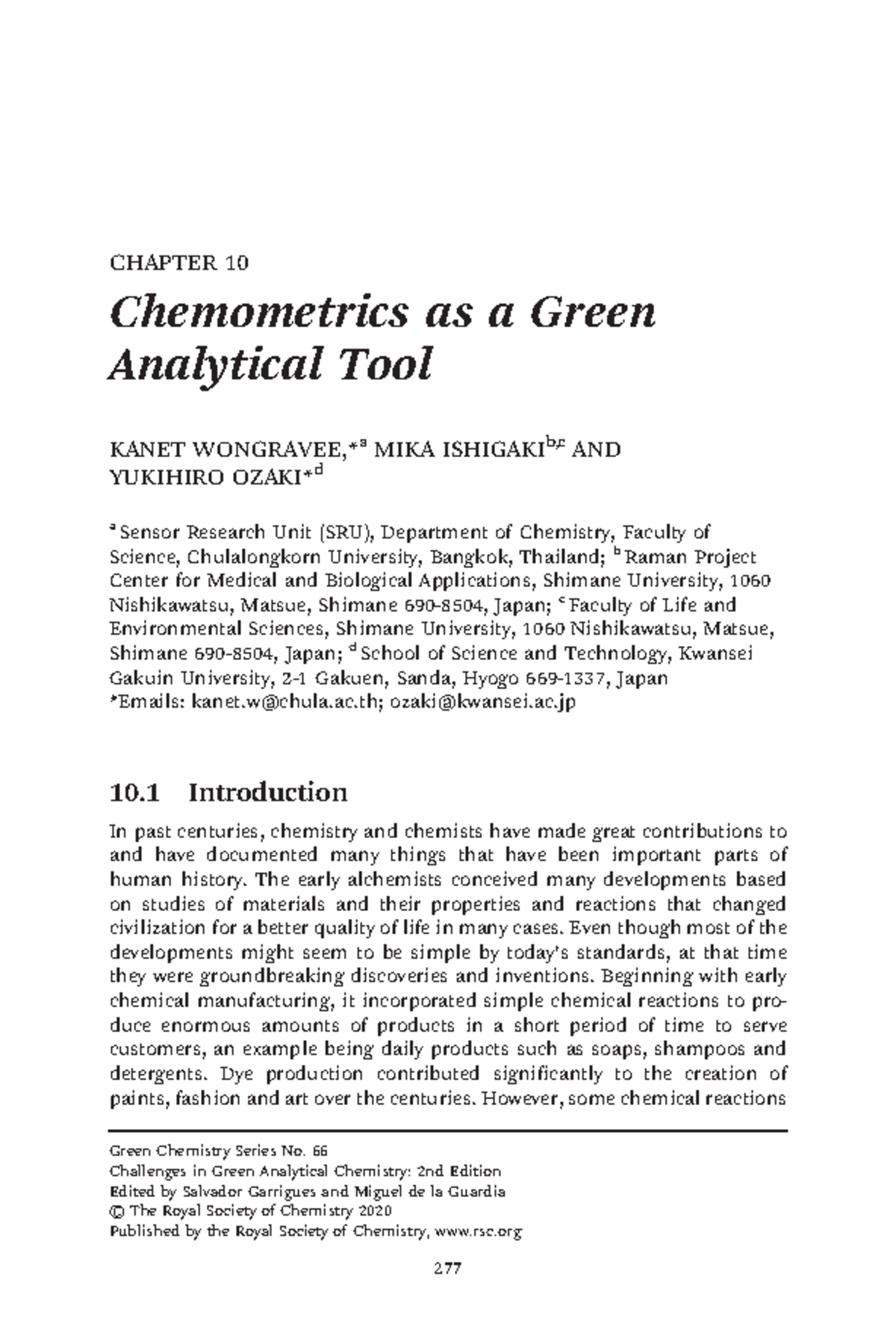 Challenges in green analytical chemistry 100 - CHAPTER 10 Chemometrics ...