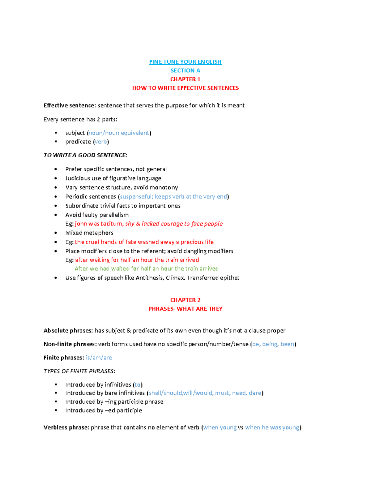 ENGLISH SECTION A - FINE TUNE YOUR ENGLISH SECTION A CHAPTER 1 HOW TO ...