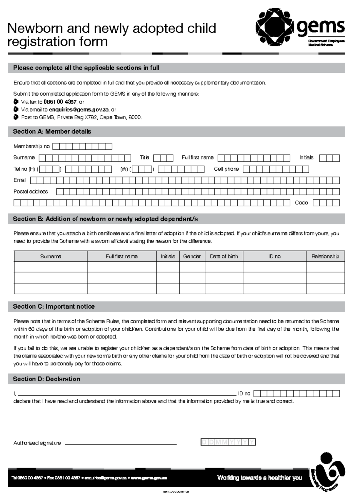 Newborn and newly adopted child registration form - nnnnnnnnD D M M Y Y ...