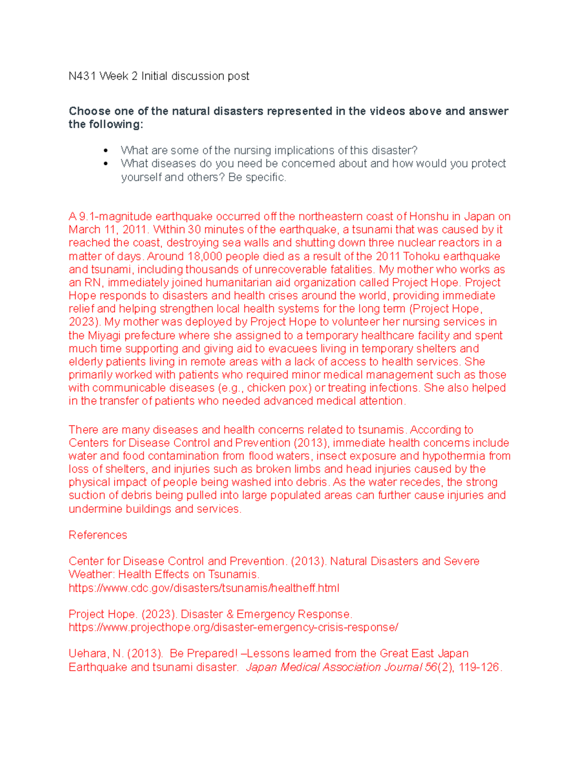 N431 Week 2 Initial discussion post - A 9-magnitude earthquake occurred ...