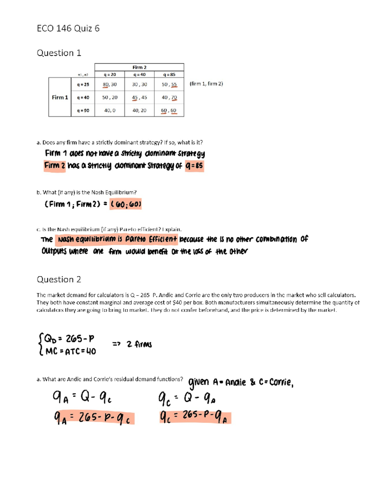 Quiz Assignment 6 - ECO 146 - Studocu