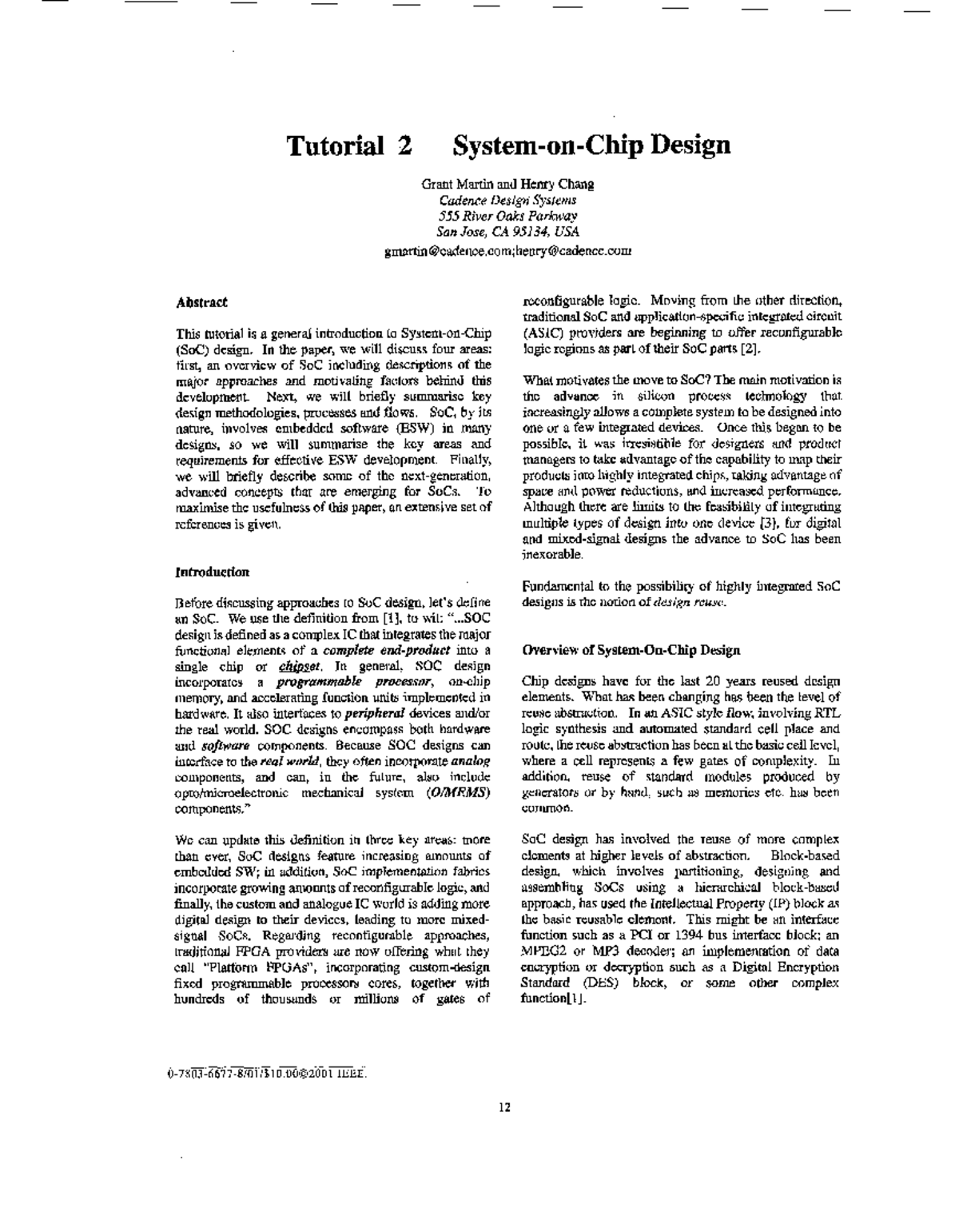 Systemonchip-design - Tutorial 2 System-on-Chip Design Grant Martin and ...